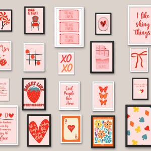 Trendy Retro Coquette Room Decor Preppy Wall Art Set of 20 Red Orange ...