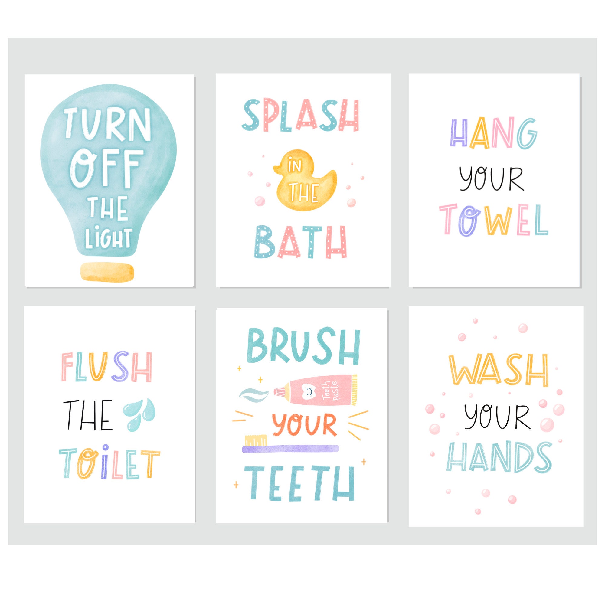Kids Bathroom Decor, Bathroom Printable Kids, Kids Bathroom Wall Art ...