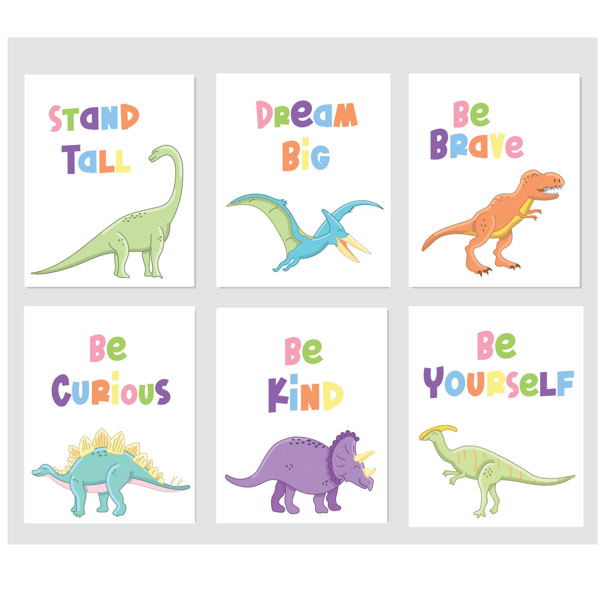 Dinosaur Decor, Set of 6 Digital Prints, Dinosaur Wall Art for Kid Room ...