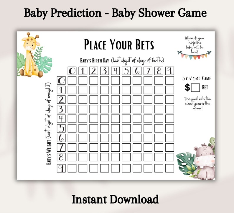 Guess Baby's Birth Date Calendar, Baby Prediction, 50/50 Game Baby ...