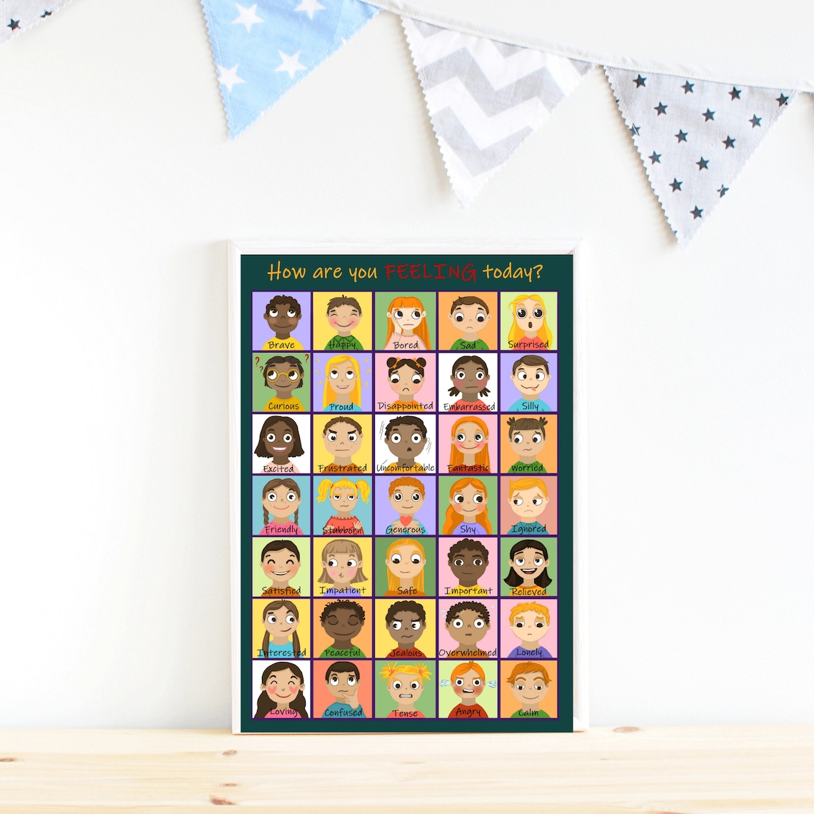 Feelings Chart, Classroom Art, Montessori Homeschool Decor, Emotions ...
