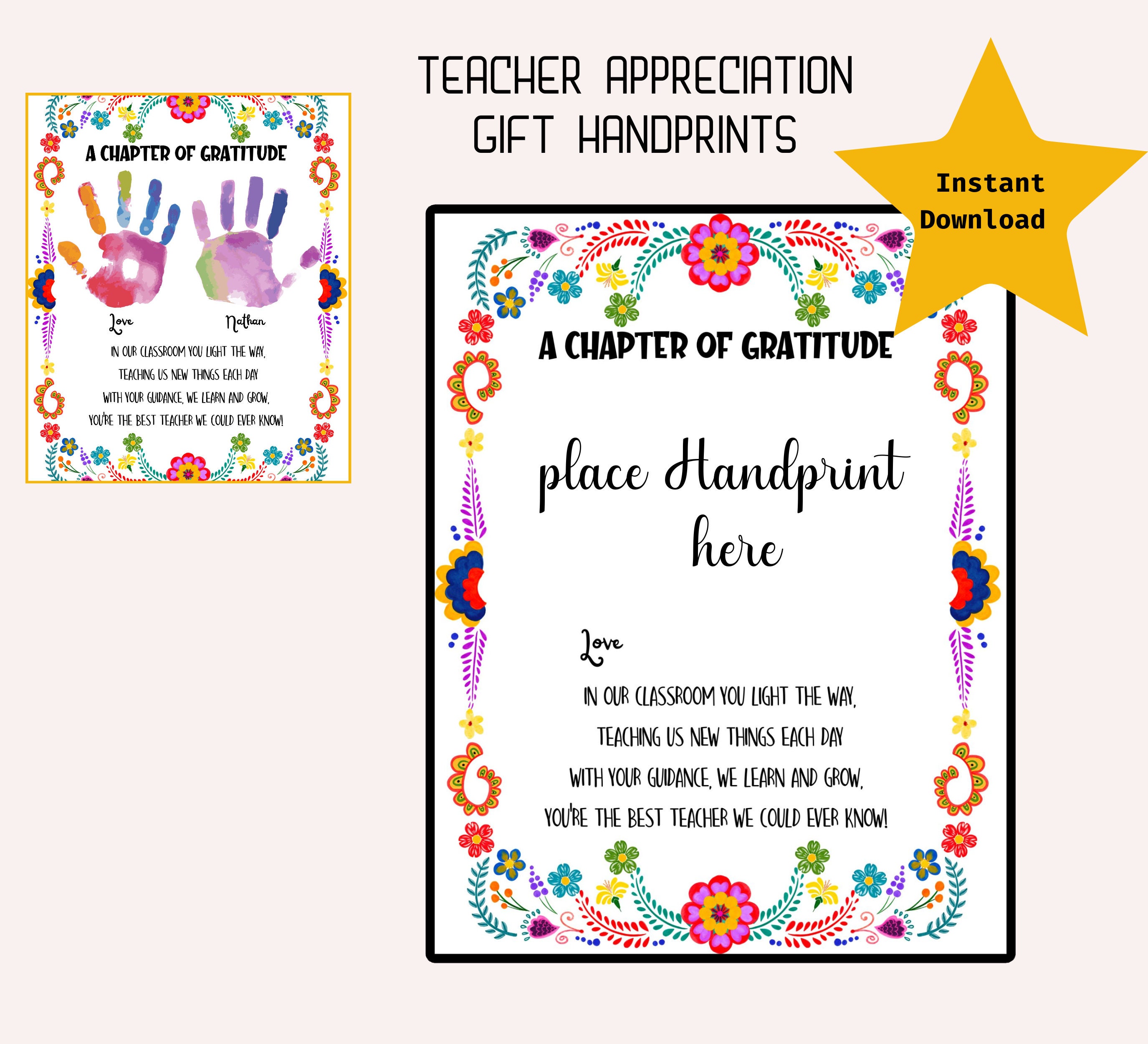 Teacher Appreciation Gift Handprint, Teacher Card Printable, Teacher ...