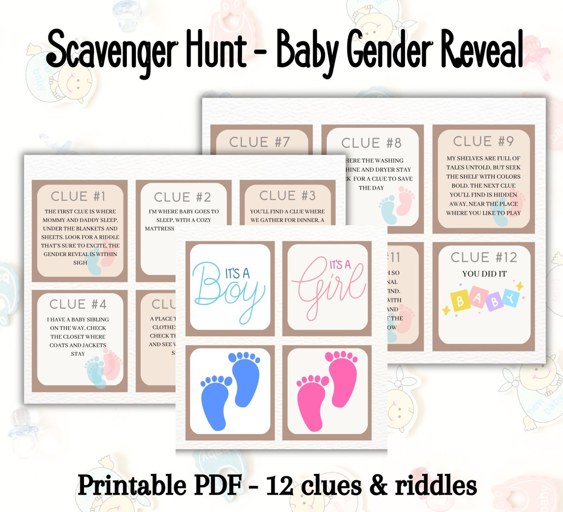 Gender Reveal Scavenger Hunt, Gender Reveal Game, Baby Shower Games ...