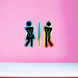 Cute Bathroom Sign, Bathroom Decal, Funny Bathroom Signs, Holographic ...