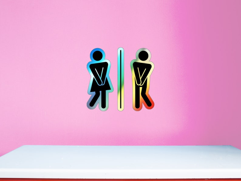 Cute Bathroom Sign, Bathroom Decal, Funny Bathroom Signs, Holographic ...