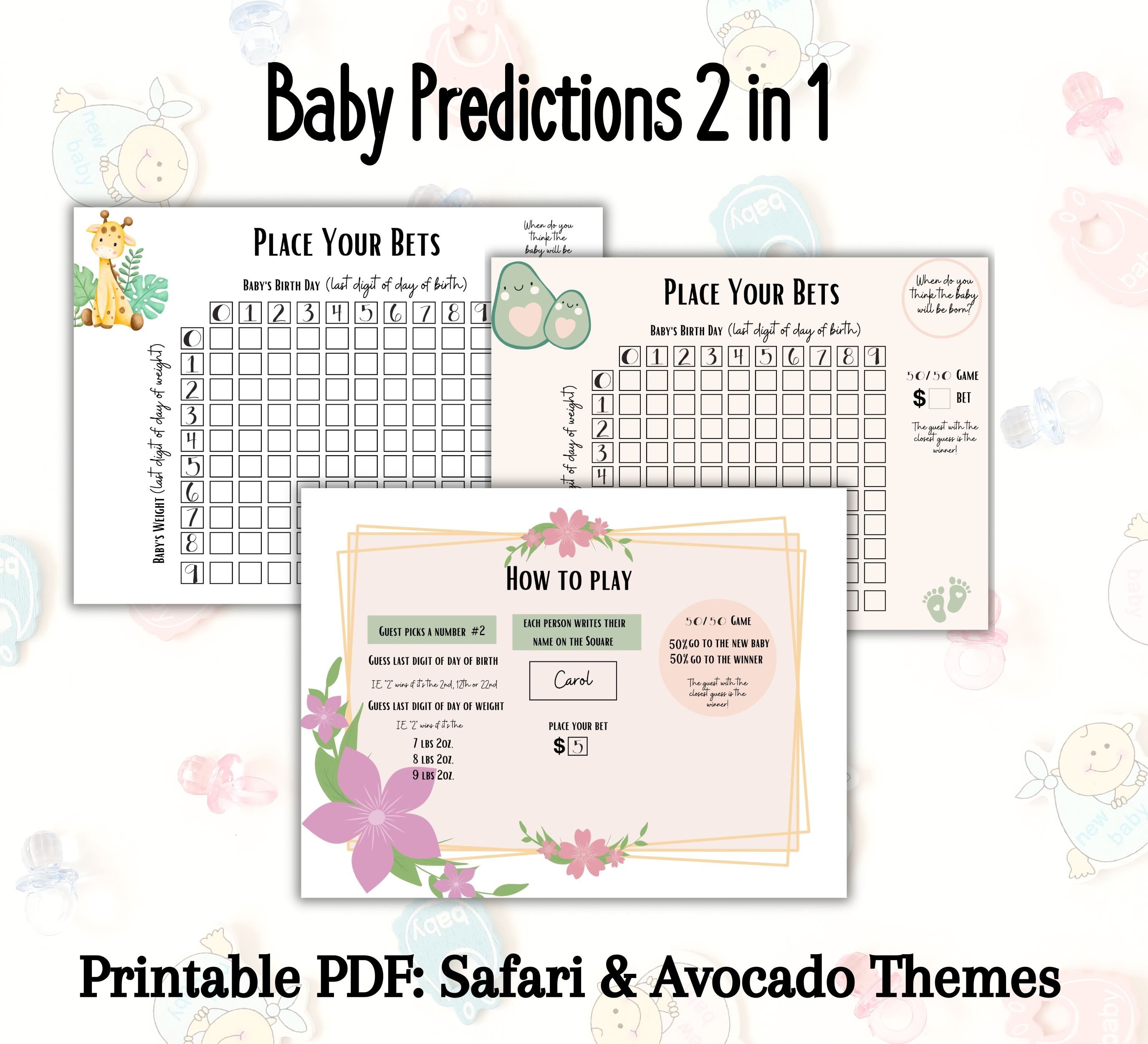 Guess Baby's Birth Date Calendar, Baby Prediction, 50/50 Game Baby ...
