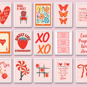Trendy Retro Coquette Room Decor Preppy Wall Art Set of 20 Red Orange ...