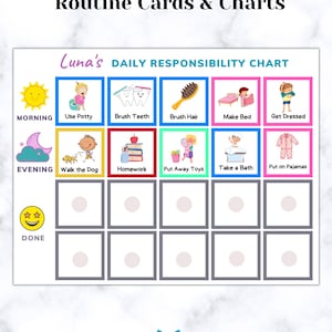 Editable Kids Daily Responsibilities Cards and Chart, Printable Routine ...