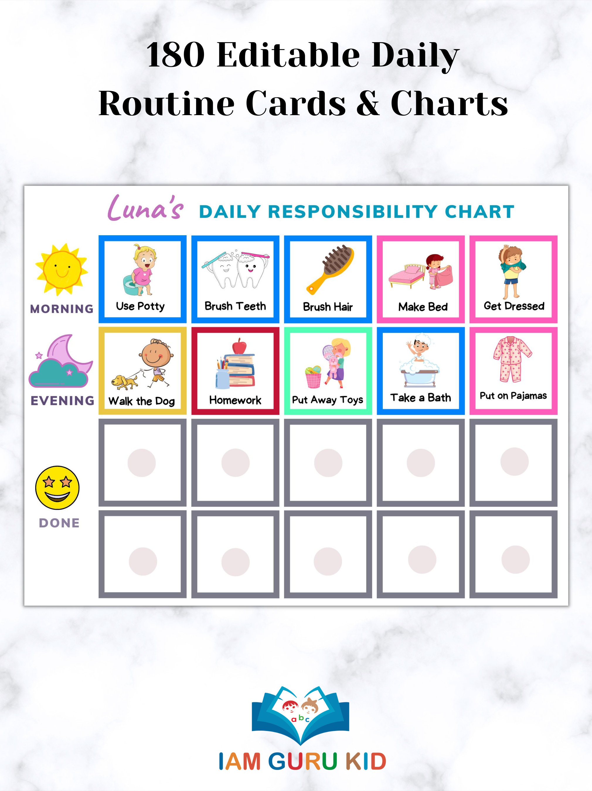 Editable Kids Daily Responsibilities Cards and Chart, Printable Routine ...