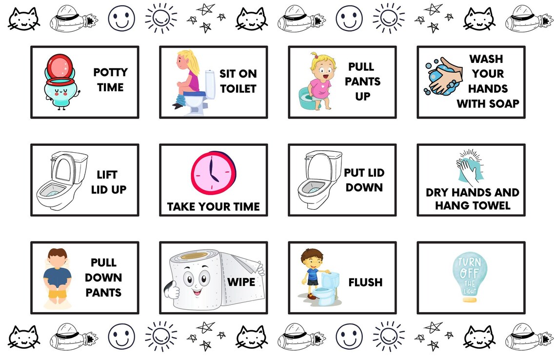 Potty Training Chart, Bathroom Routine Chart, Habit Training Printable ...