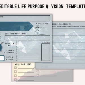 Editable Life Planner Vision Template, Life Purpose Chart, Life Vision ...