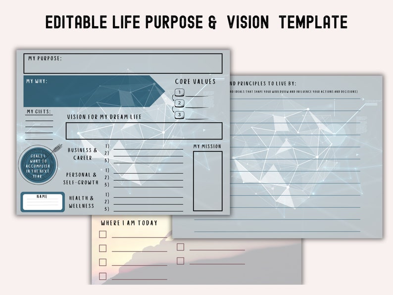Editable Life Planner Vision Template, Life Purpose Chart, Life Vision ...
