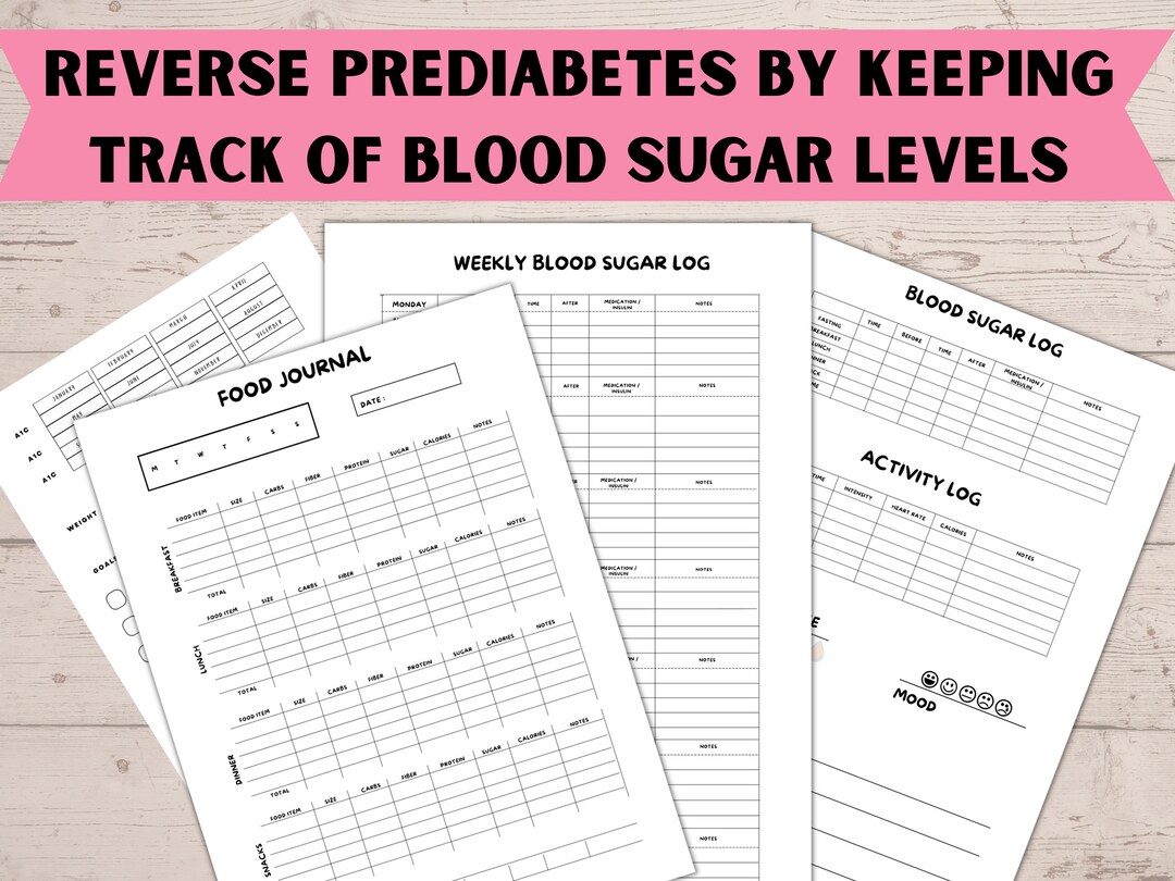 Blood Sugar Log Bundle, Food Log, Activity Log, Daily Goals, Weekly ...
