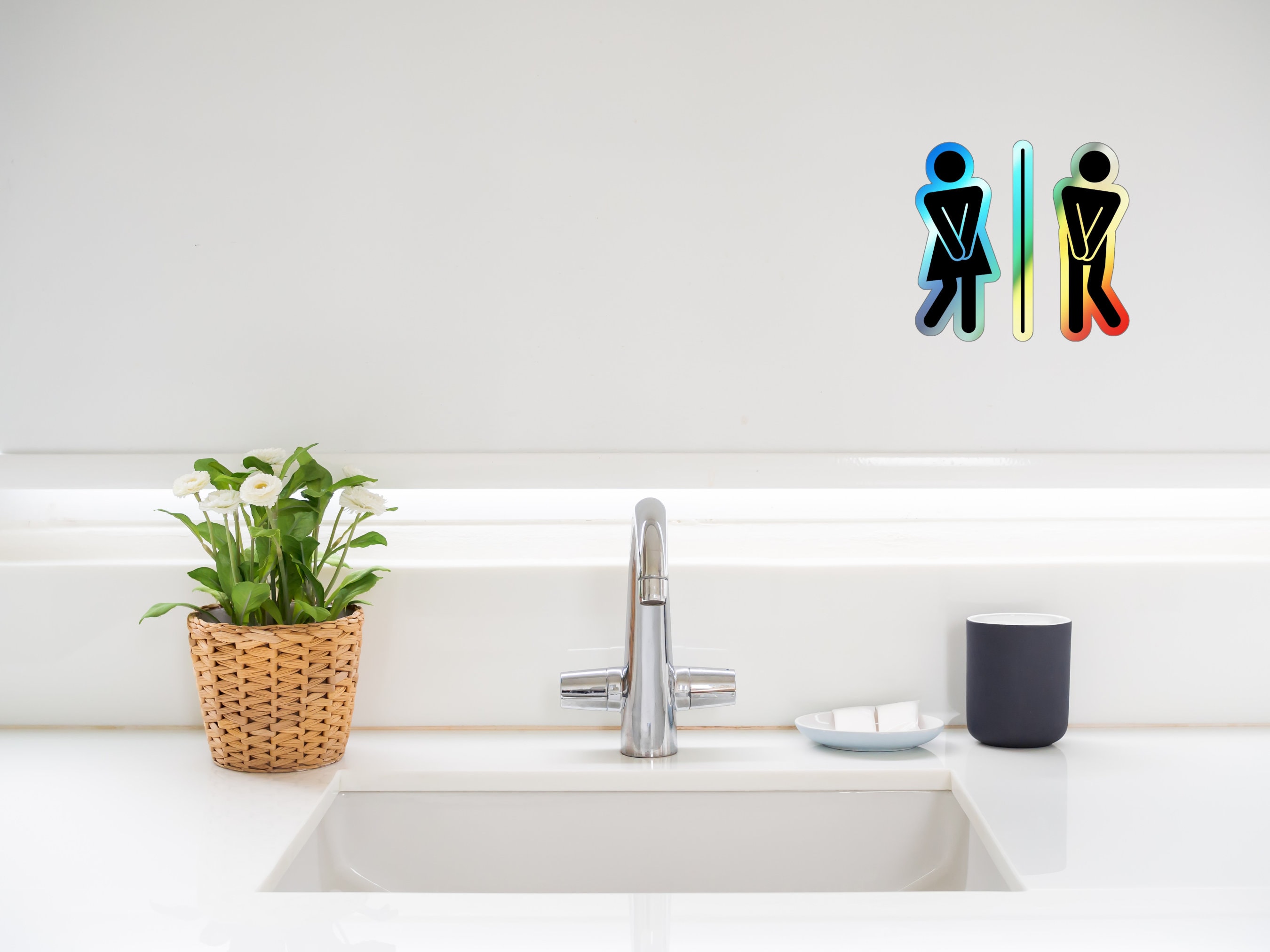 Cute Bathroom Sign, Bathroom Decal, Funny Bathroom Signs, Holographic ...