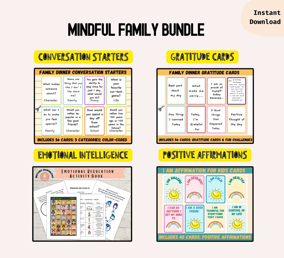 Mindful Family Bundle: Conversation Starters, Positive Affirmations ...