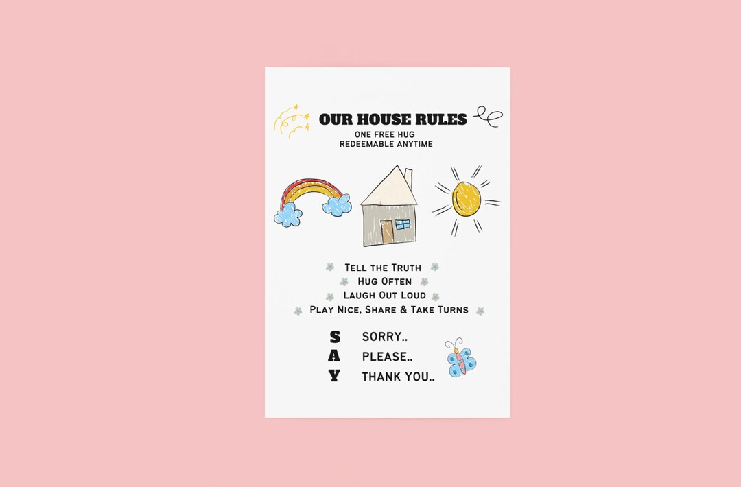 House Rules, Family Rules Poster, Kids Rules Poster, Playroom Rules ...