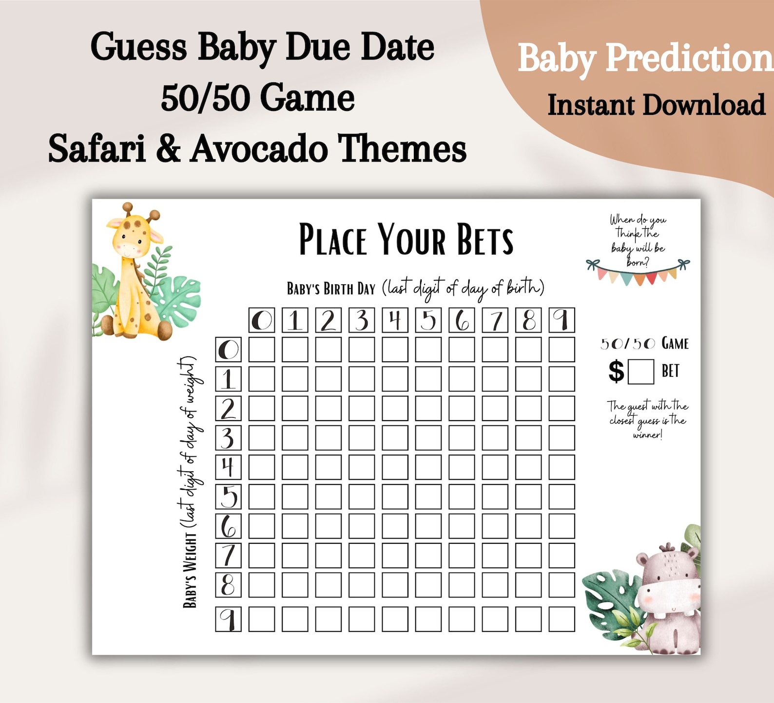 Guess Baby's Birth Date Calendar, Baby Prediction, 50/50 Game Baby ...