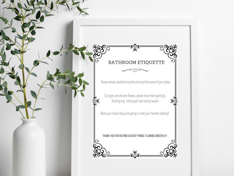 Bathroom Sign, Printable Bathroom Sign, Bathroom Poster, Washroom Rules ...