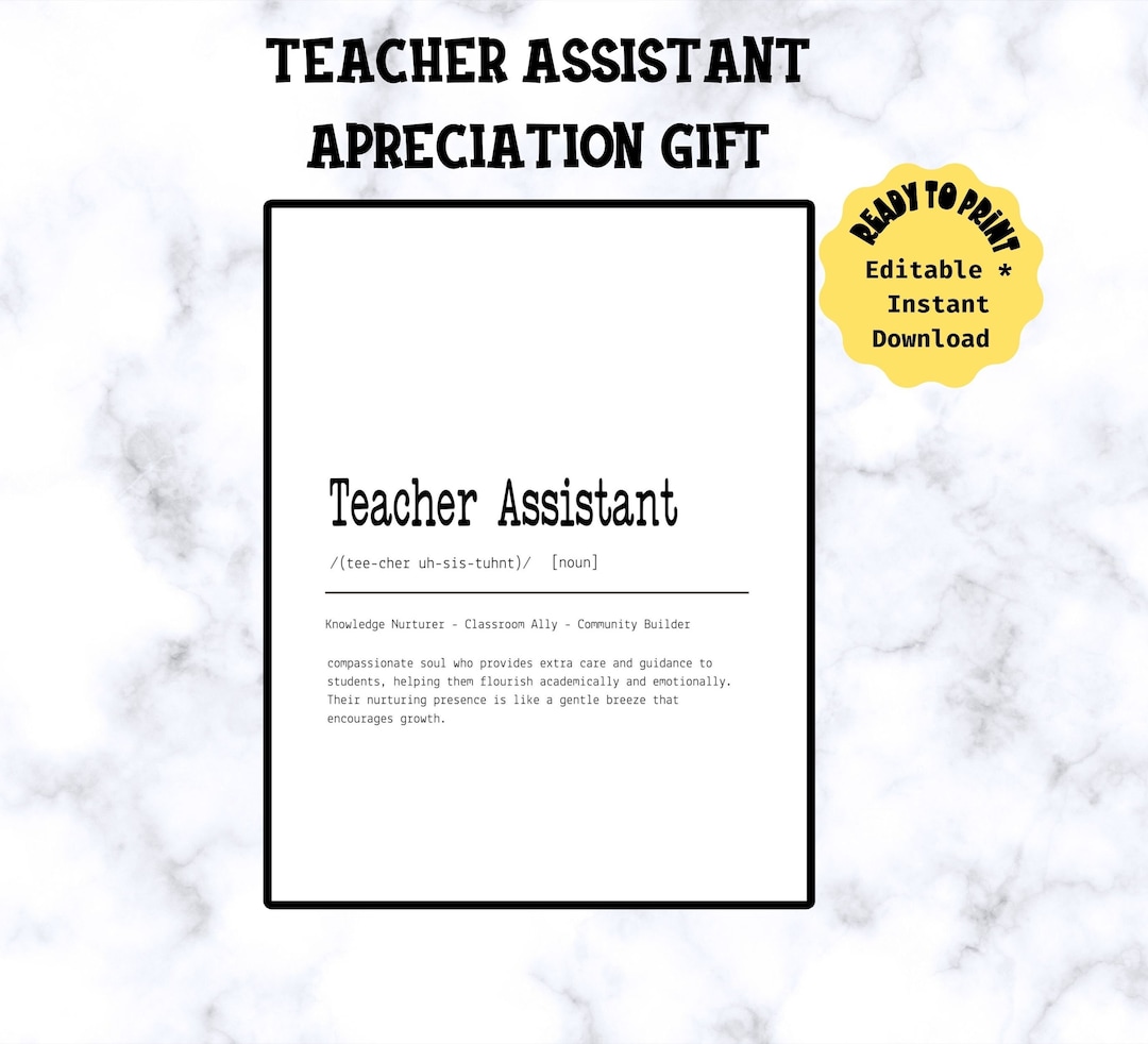 Editable Teacher Assistant Gift Definition, Teacher Assistant Gift ...