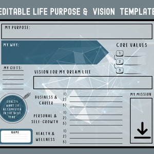 Editable Life Planner Vision Template, Life Purpose Chart, Life Vision ...