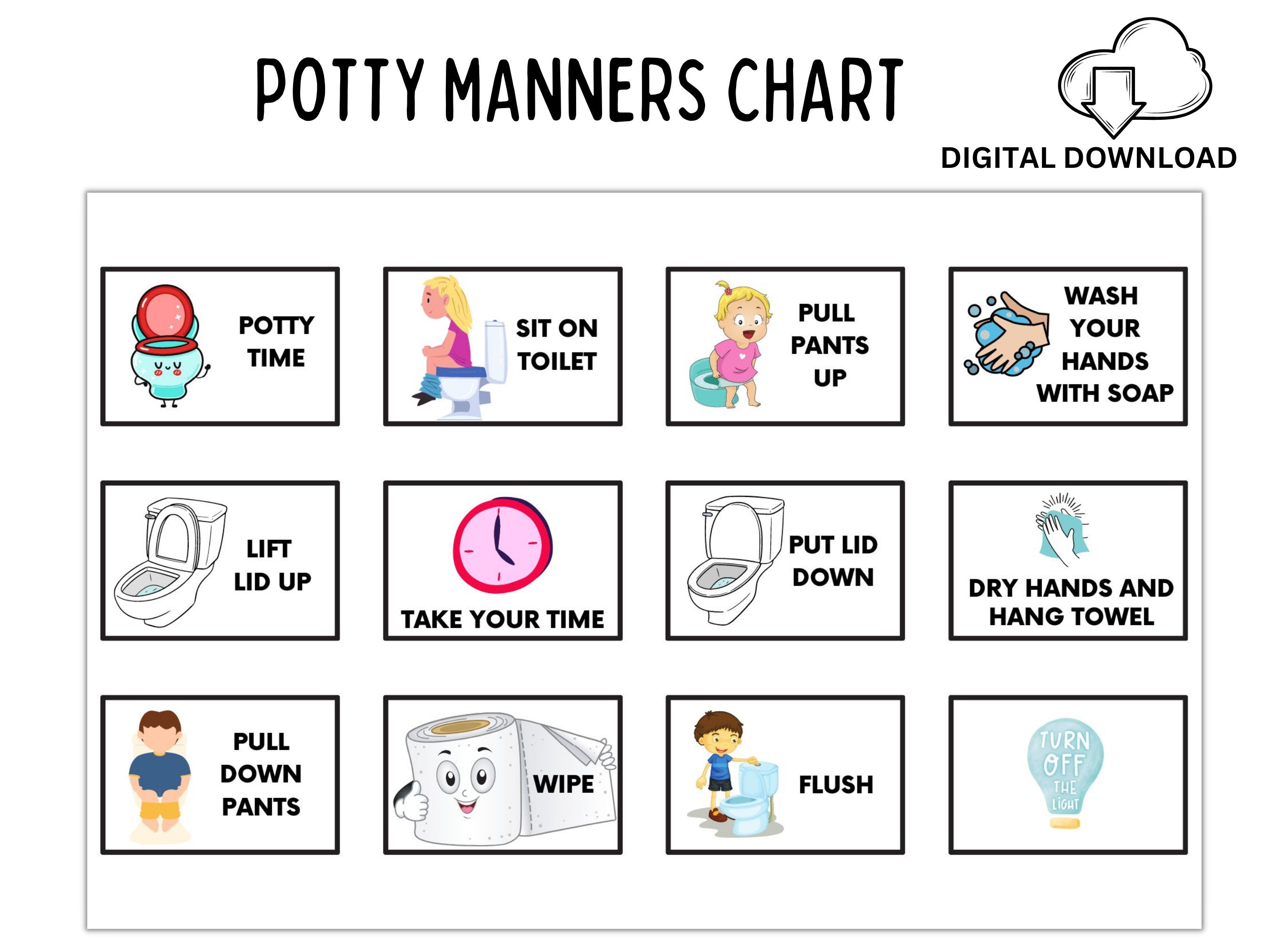 Potty Training Chart, Bathroom Routine Chart, Habit Training Printable ...