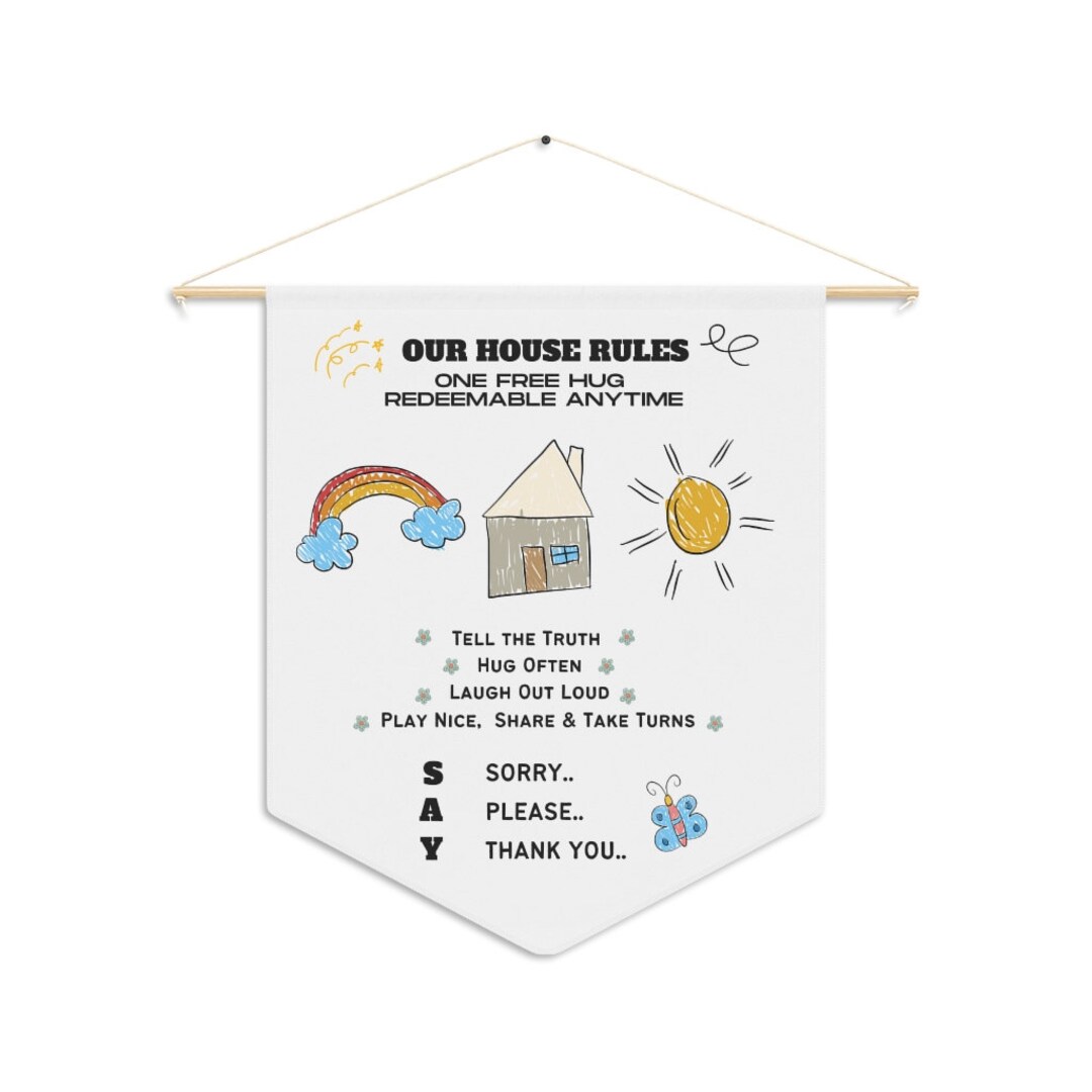 Reglas de familia, Banderín de reglas de la casa, Banderín para niños ...
