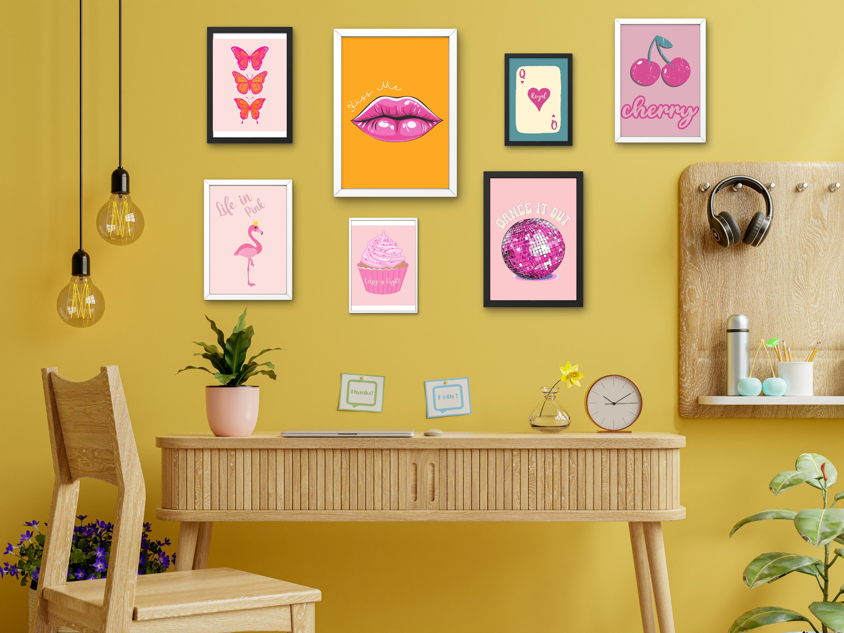 Coquette Room Decor Preppy Wall Art Set of 15 Pink Orange Gallery Retro ...