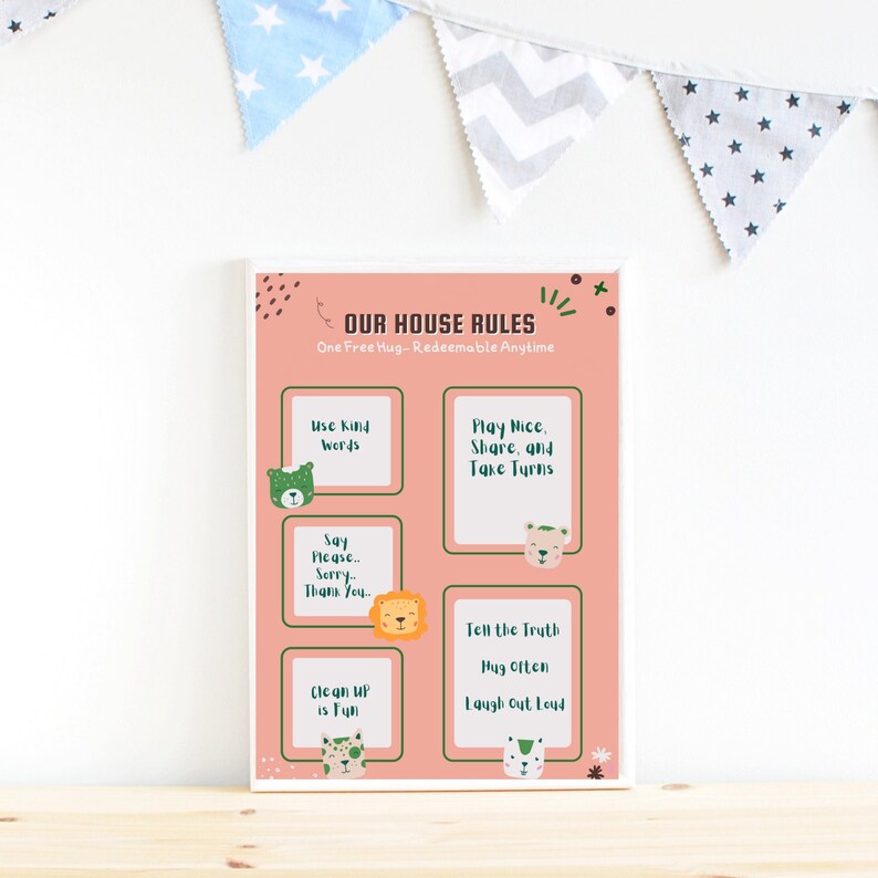 Kids Rules Poster, Family Rules, Playroom Rules, Behavior Print, Kids ...