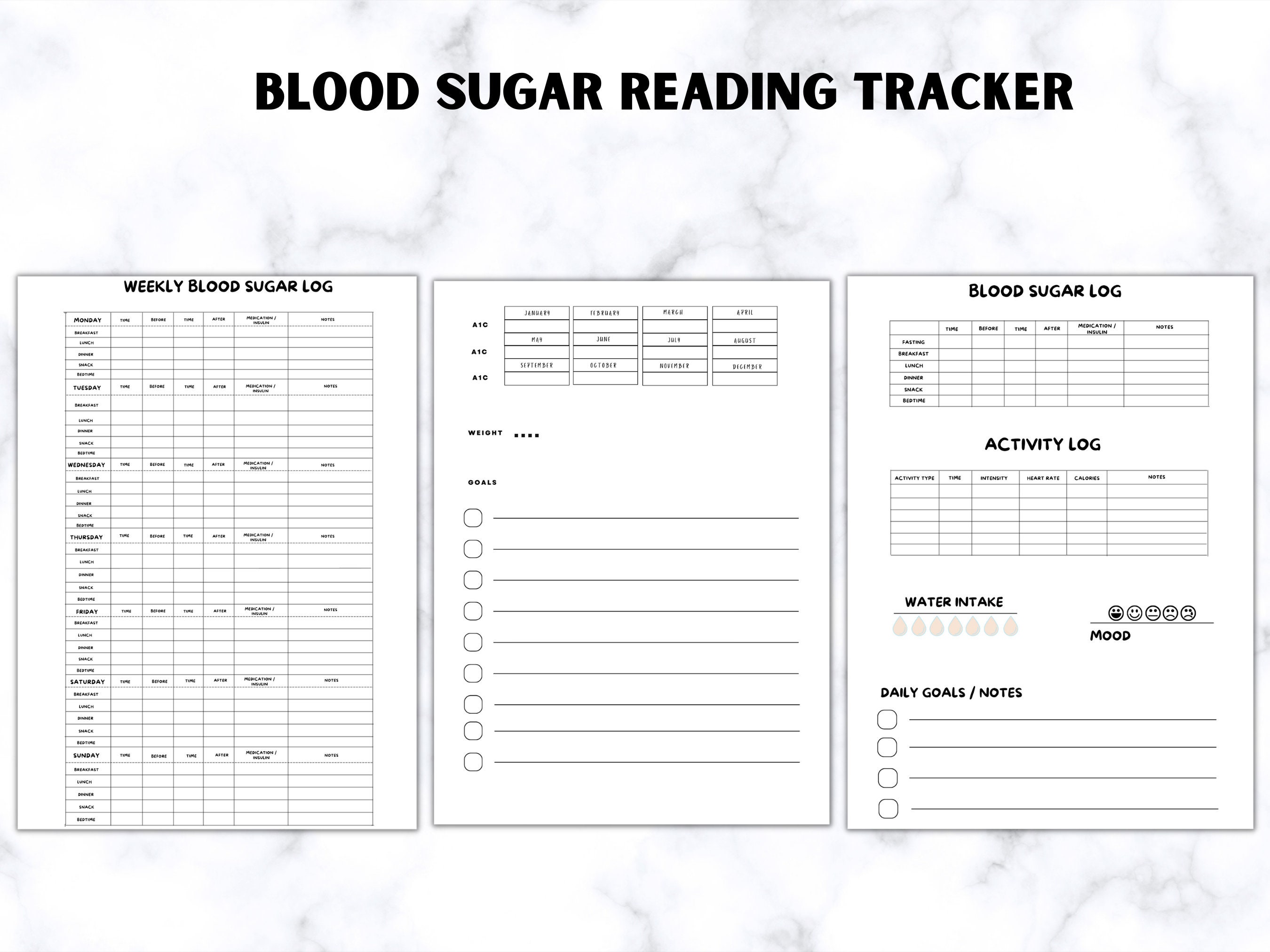 Blood Sugar Log Book, Blood Glucose Tracker Bundle, Food Log, Activity ...
