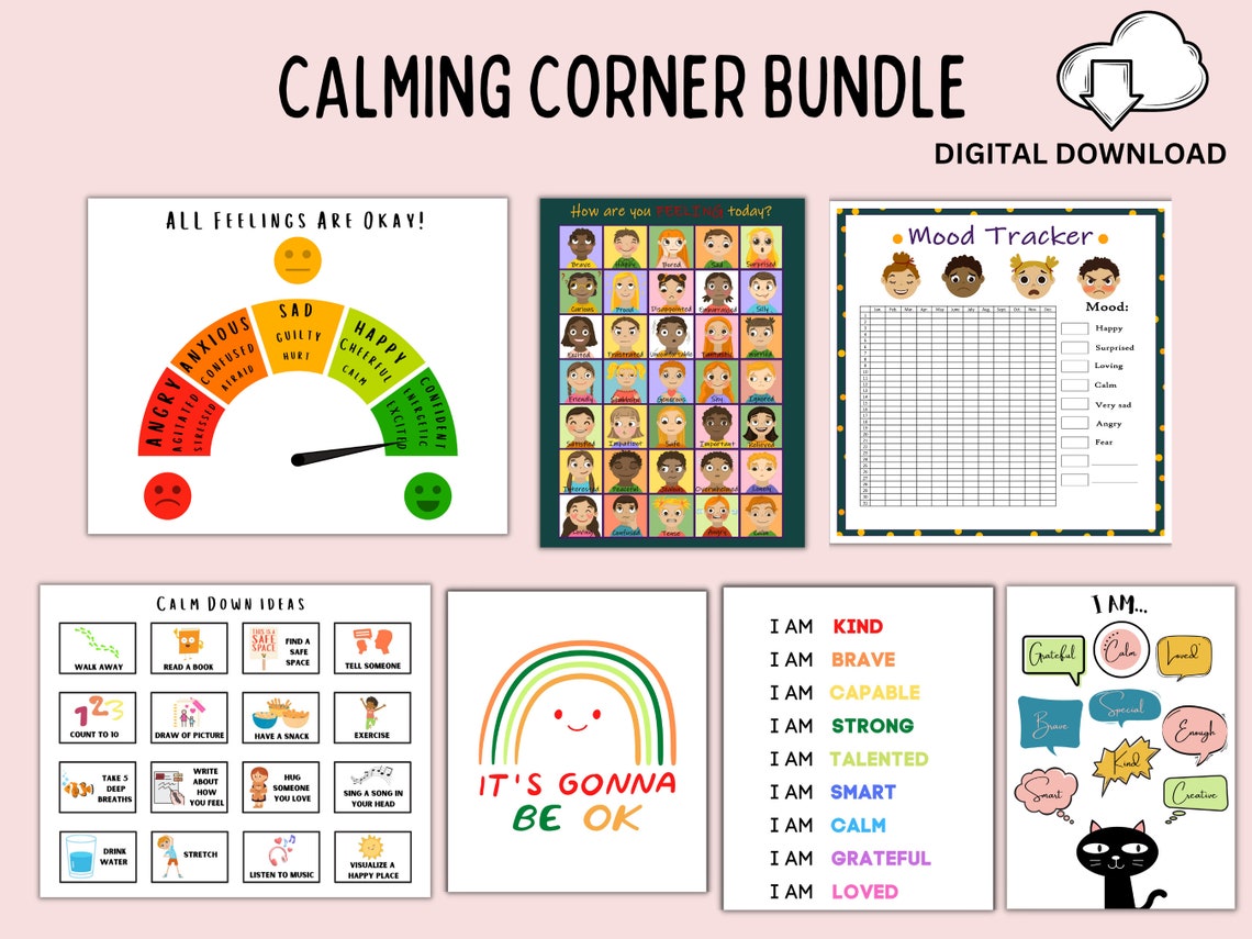 Calming Corner Wall Art, Calming Corner Chart Bundle, Self Regulation ...