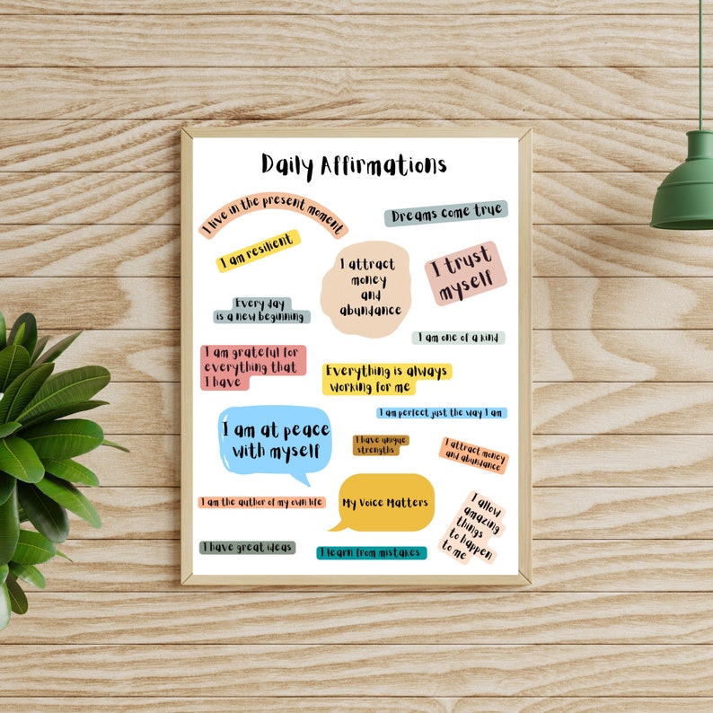 Daily Affirmations Poster Printable, Motivational Poster Growth Mindset ...