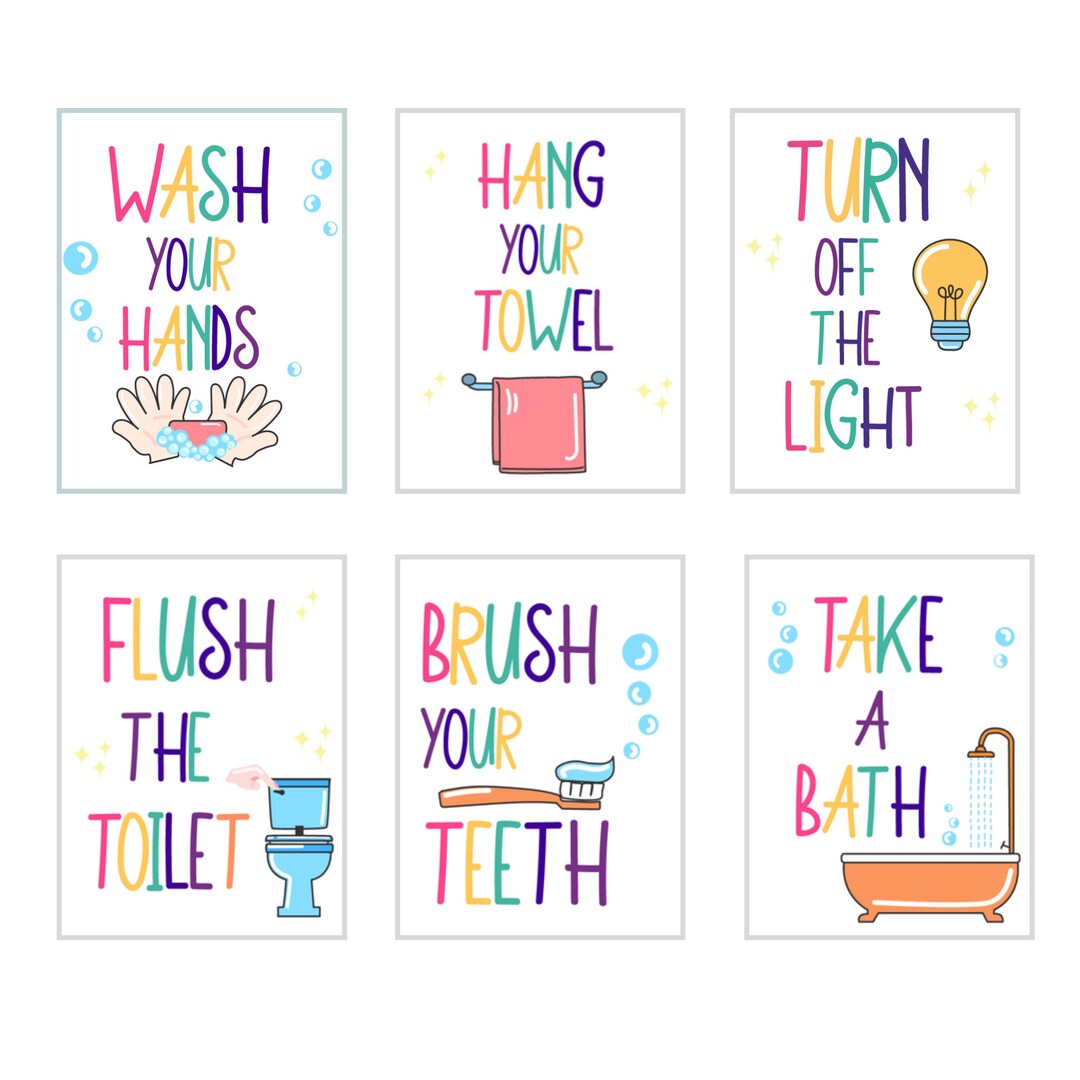 Kids Bathroom Printable, Wash Your Hands Kid Bathroom Art, Children ...
