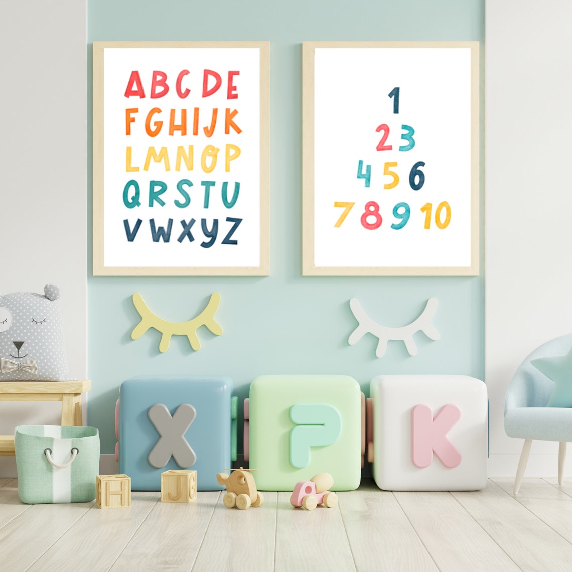 Kids Wall Art Playroom Decor Alphabet Numbers Shapes - Etsy