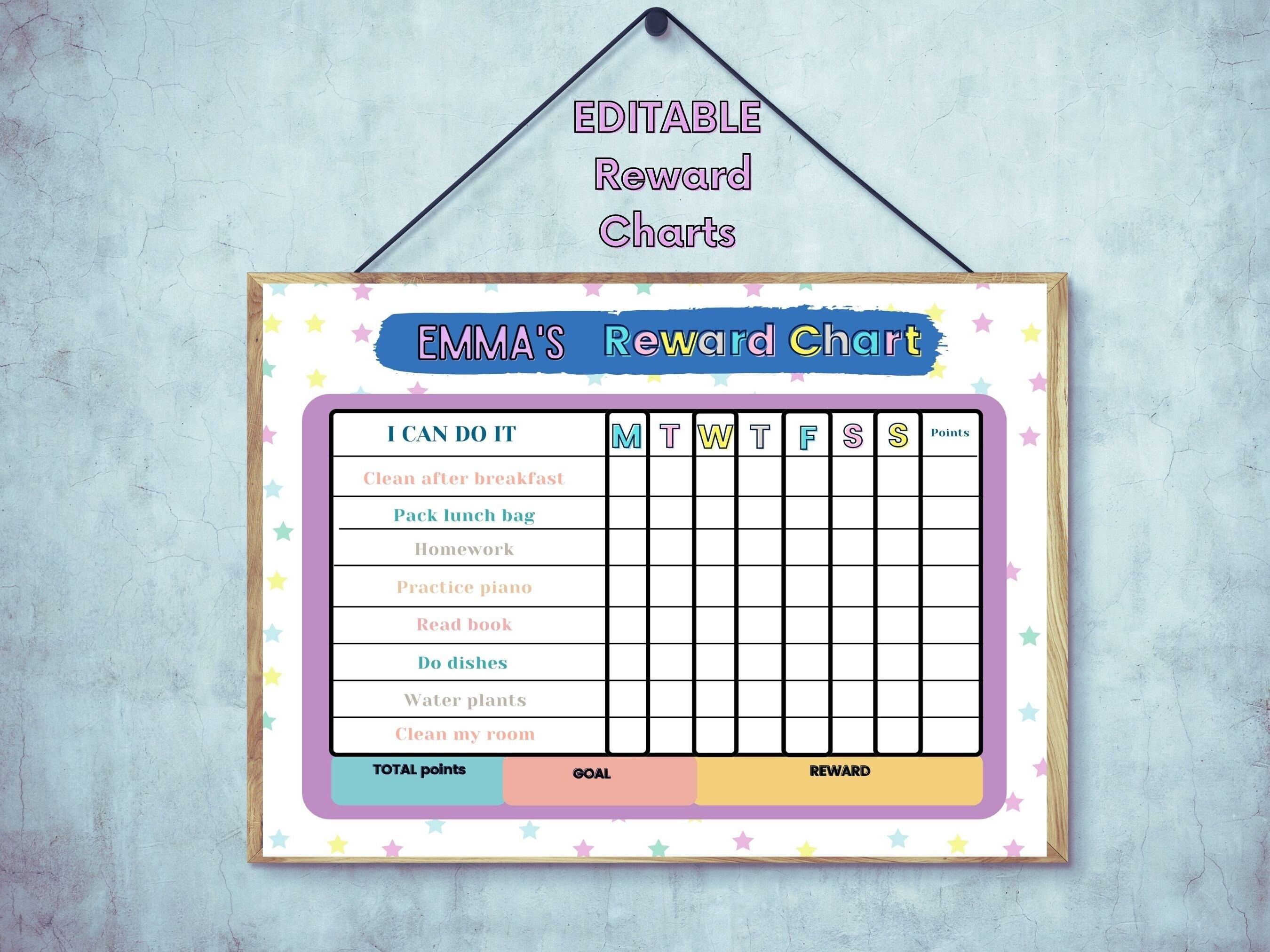 Reward Chart, 12 Behavior Charts, EDITABLE Reward Chart, Editable Goal ...