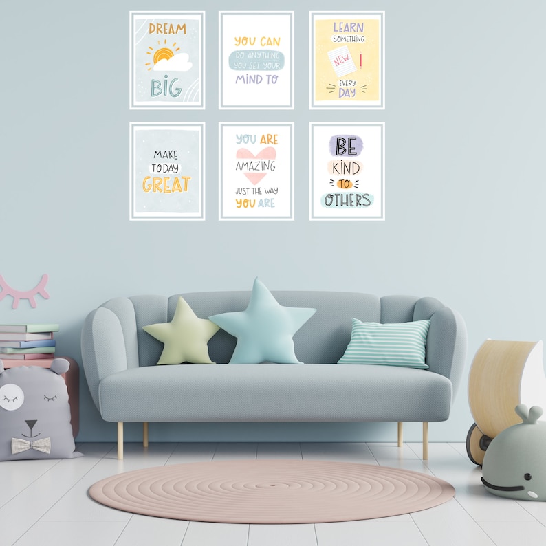 Kids Playroom Inspirational Art Wall Decor Set of 6 Prints 8x10digital ...