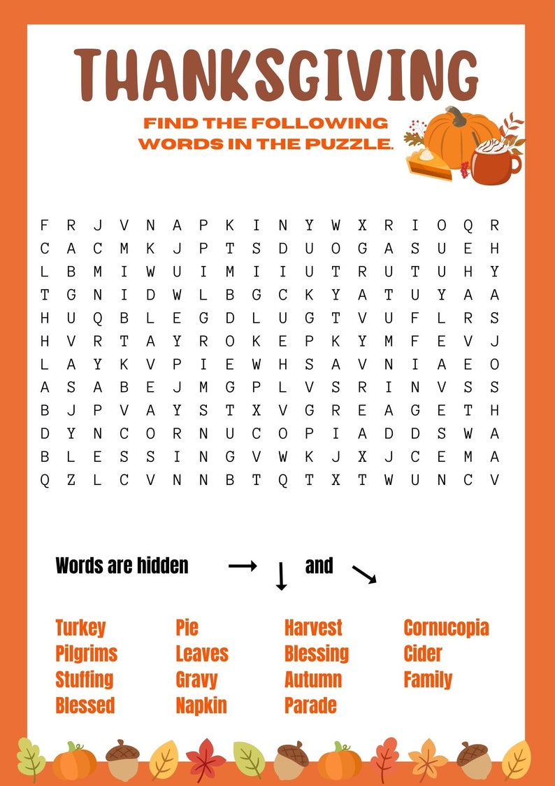 Thanksgiving Printable Games, Thanksgiving Games, Thanksgiving Game ...
