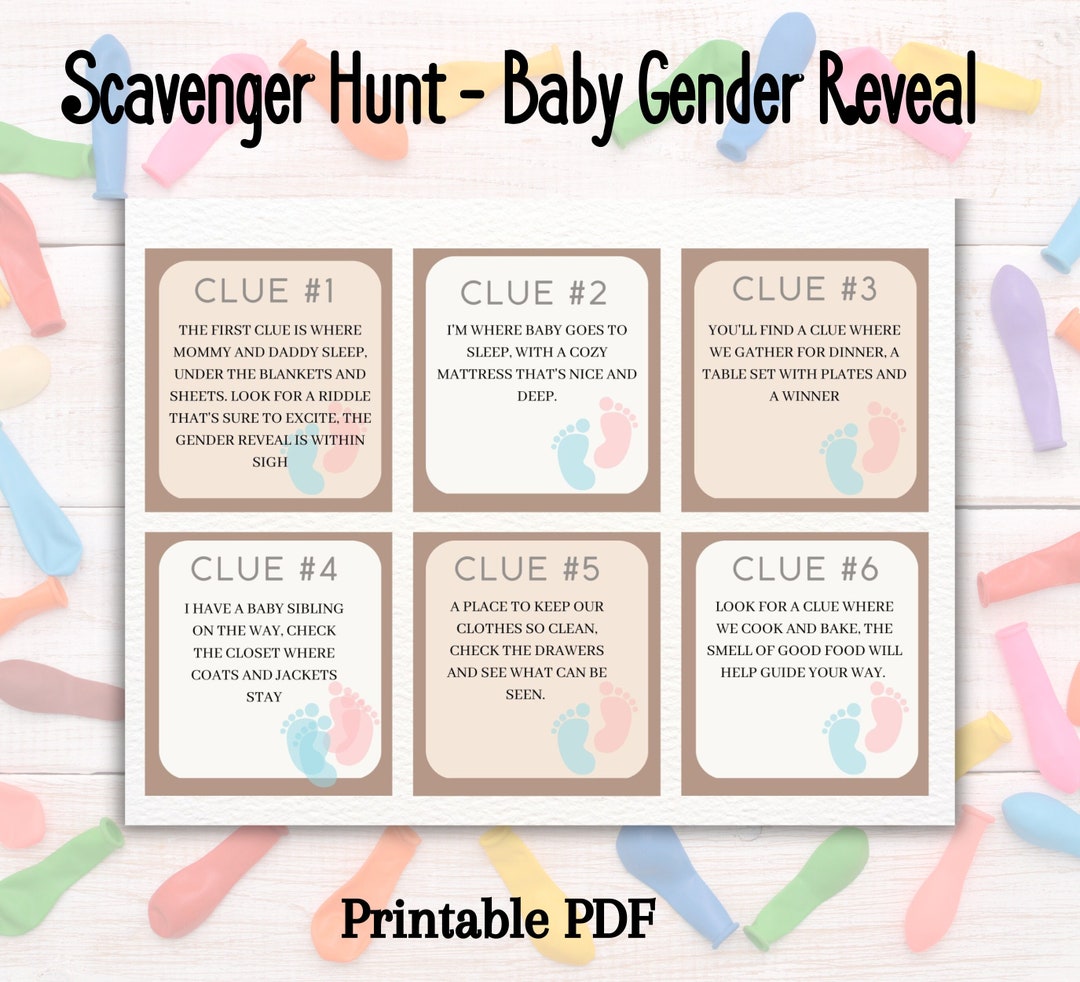 Gender Reveal Scavenger Hunt, Gender Reveal Game, Baby Shower Games ...