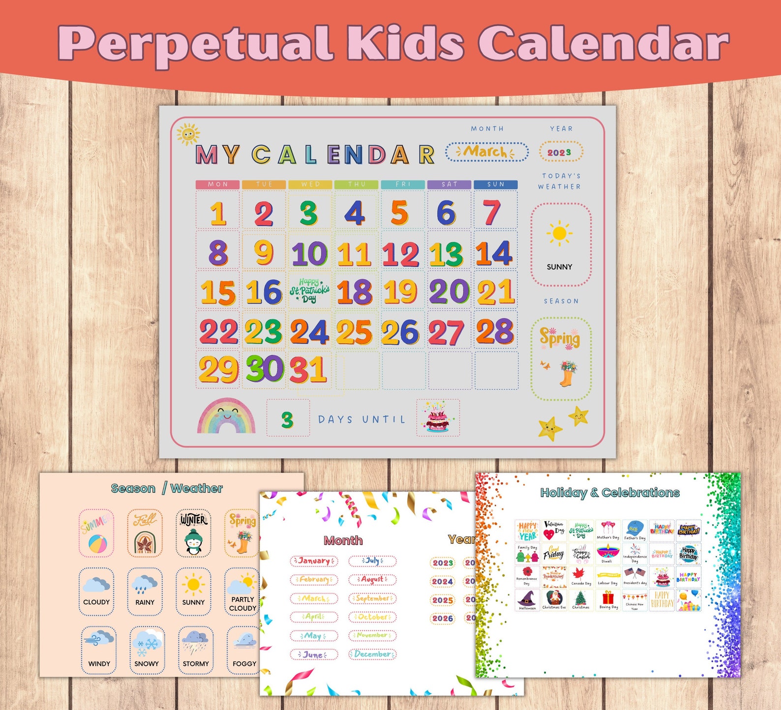 Daily Calendar Kids, Perpetual Kids Calendar, Calendar Kids, Months of ...