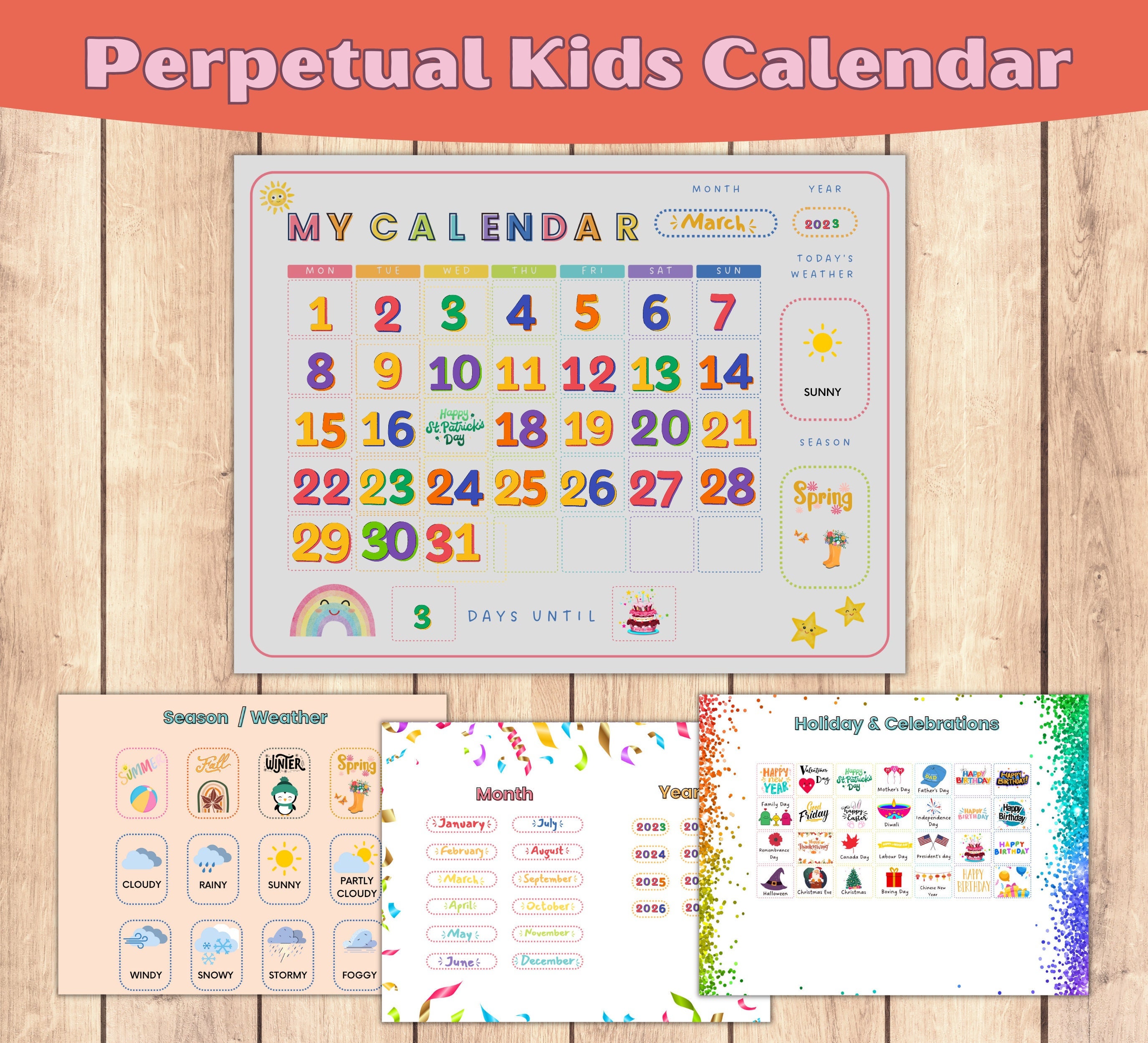 Daily Calendar Kids, Perpetual Kids Calendar, Calendar Kids, Months of ...