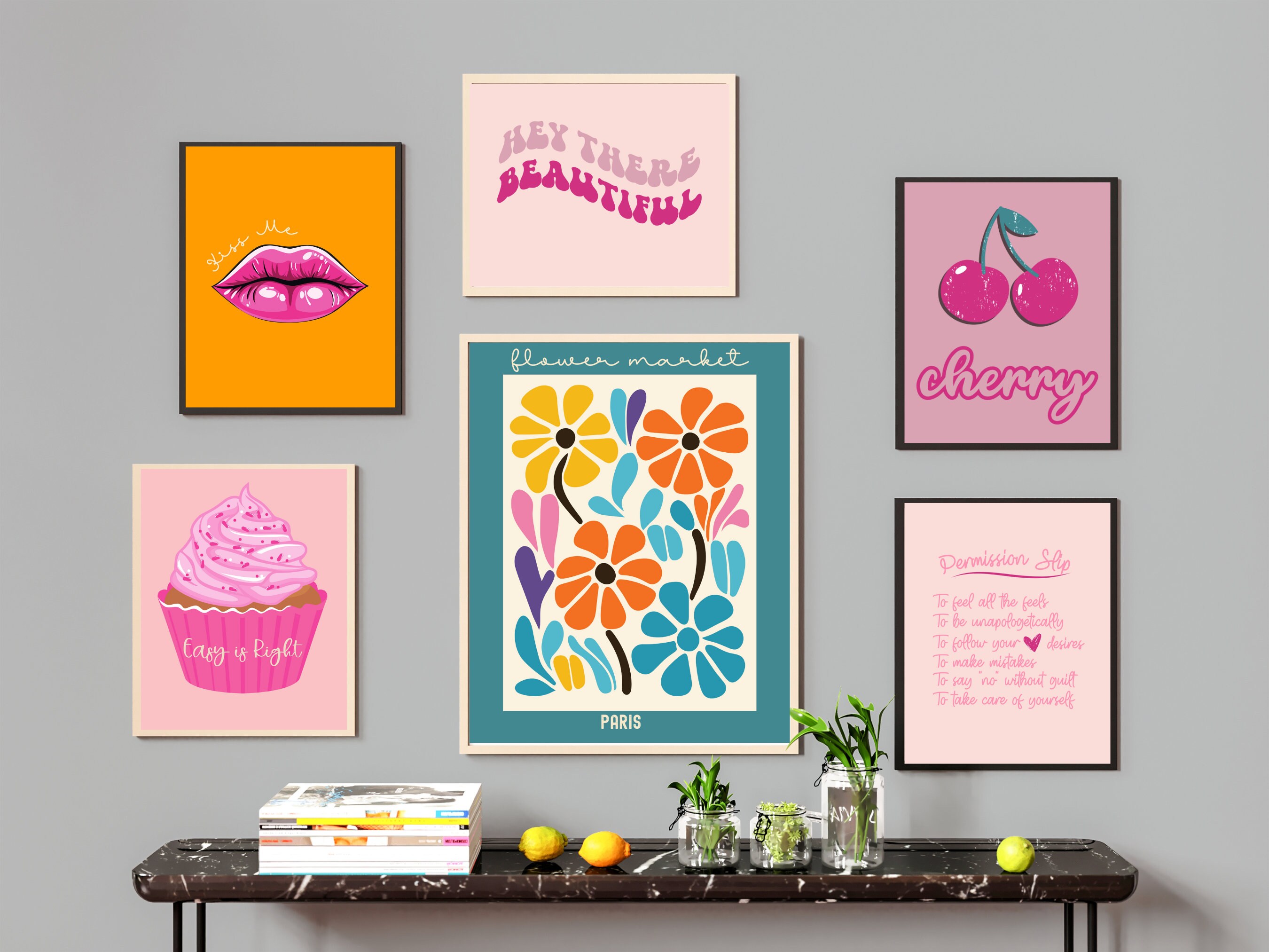 Coquette Room Decor Preppy Wall Art Set of 20 Pink Orange Gallery Wall ...