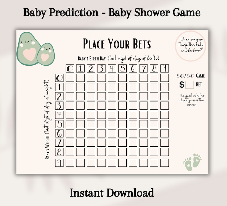 Guess Baby's Birth Date Calendar, Baby Prediction, 50/50 Game Baby ...