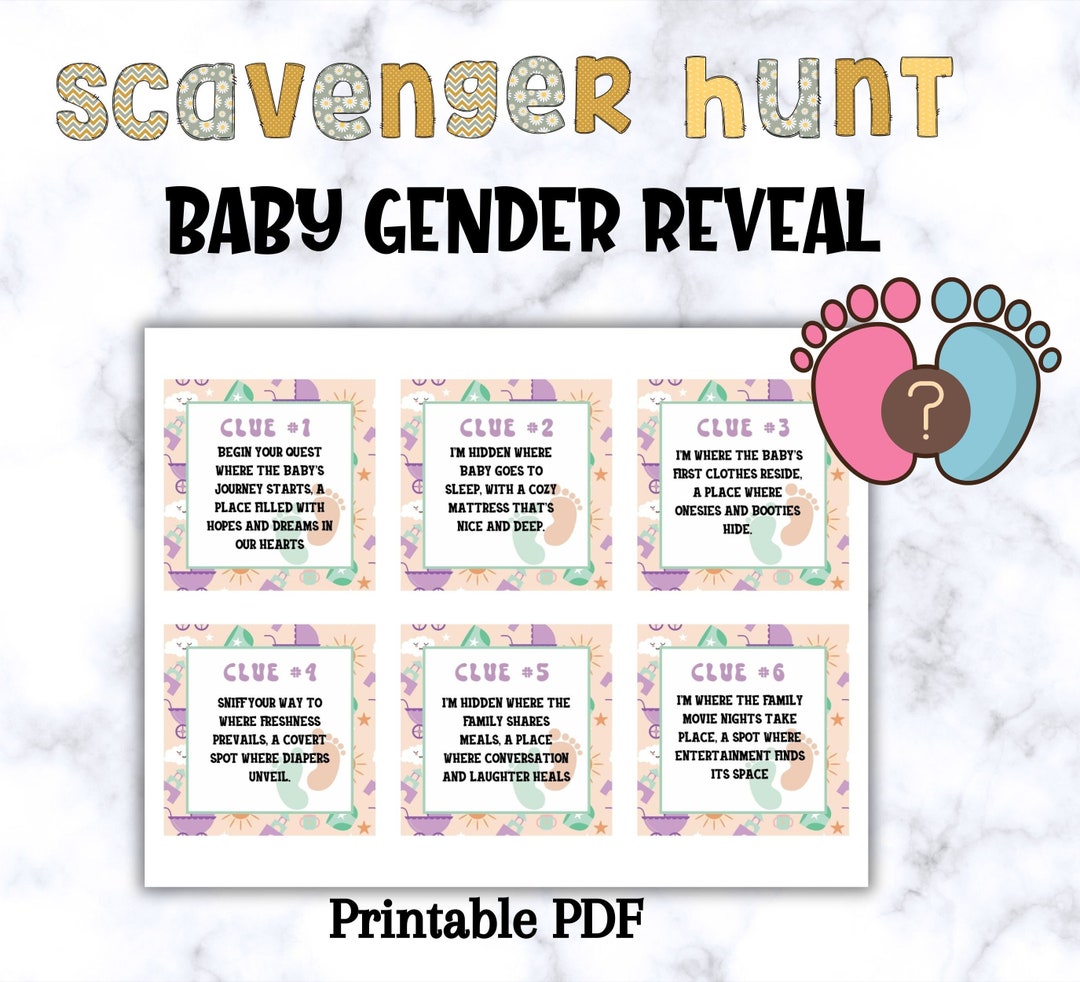 Gender Reveal Scavenger Hunt, Gender Reveal Game, Baby Shower Games ...
