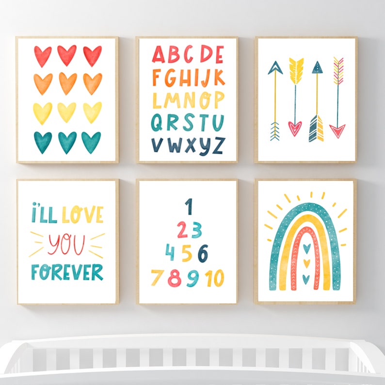 Kids Wall Art Playroom Decor Alphabet Numbers Shapes - Etsy