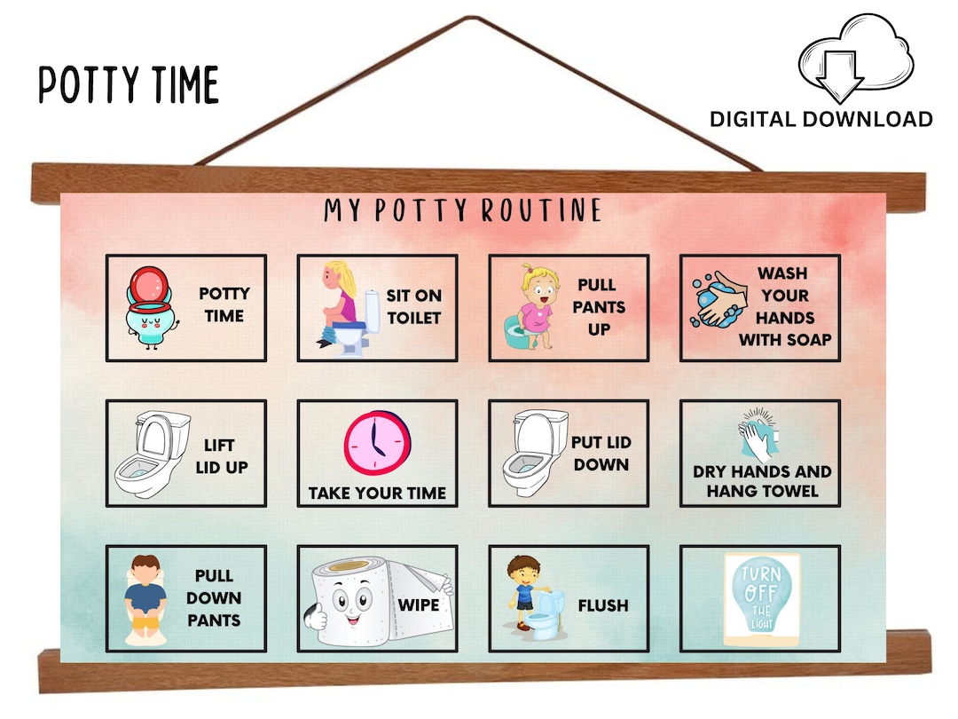 Potty Chart, Bathroom Routine Chart, Habit Training Printable, Kids Daily Responsibilities ...