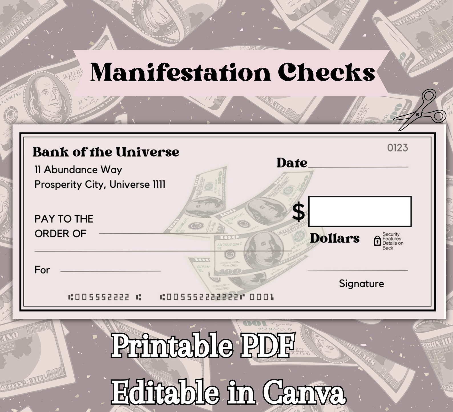 Editable Manifestation Checks, Vision Board Checks, Law of Attraction ...