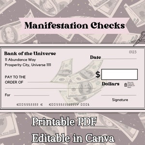 Editable Manifestation Checks, Vision Board Checks, Law of Attraction ...