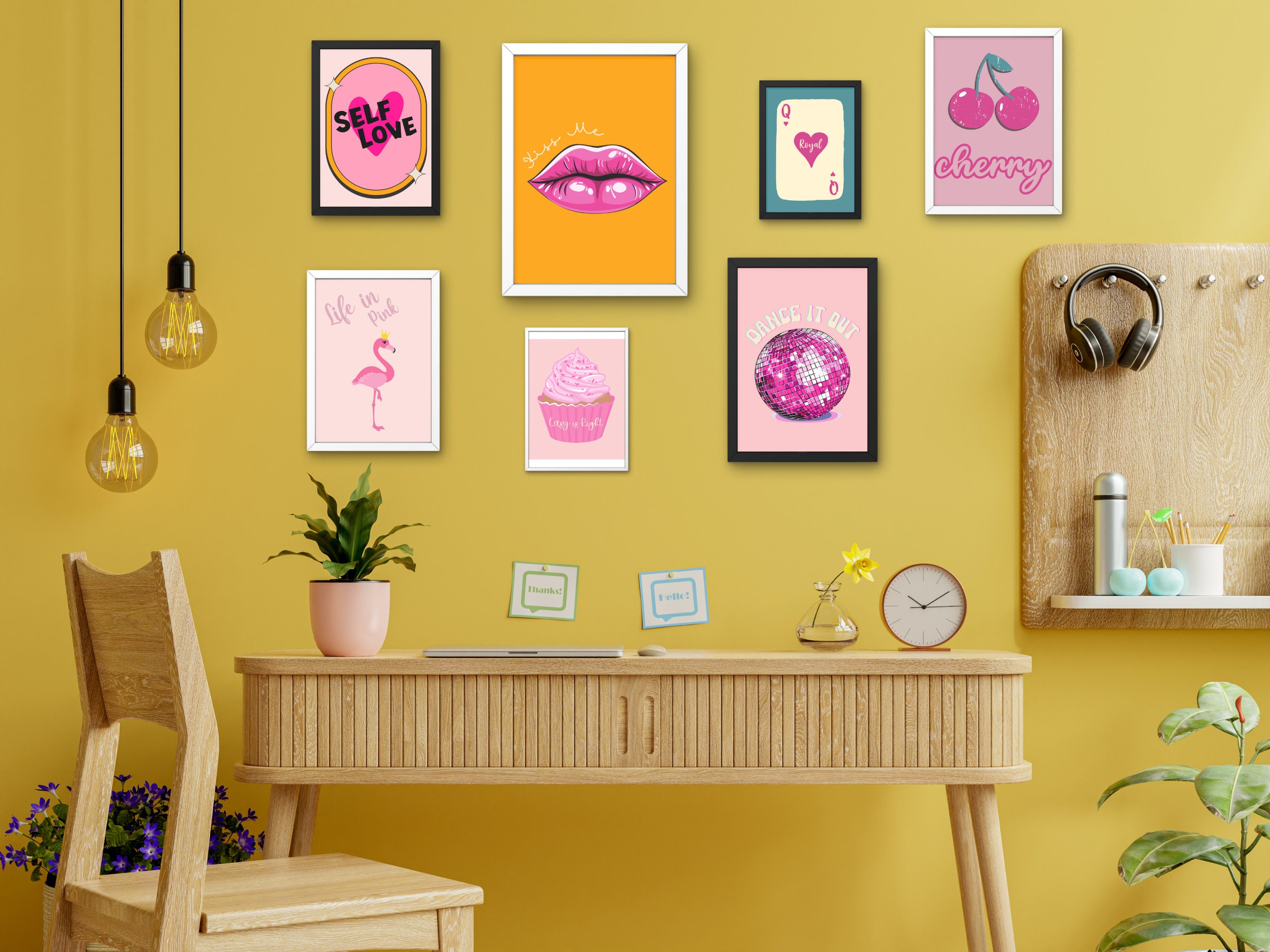 Coquette Room Decor Preppy Wall Art Set of 20 Pink Orange Gallery Wall ...