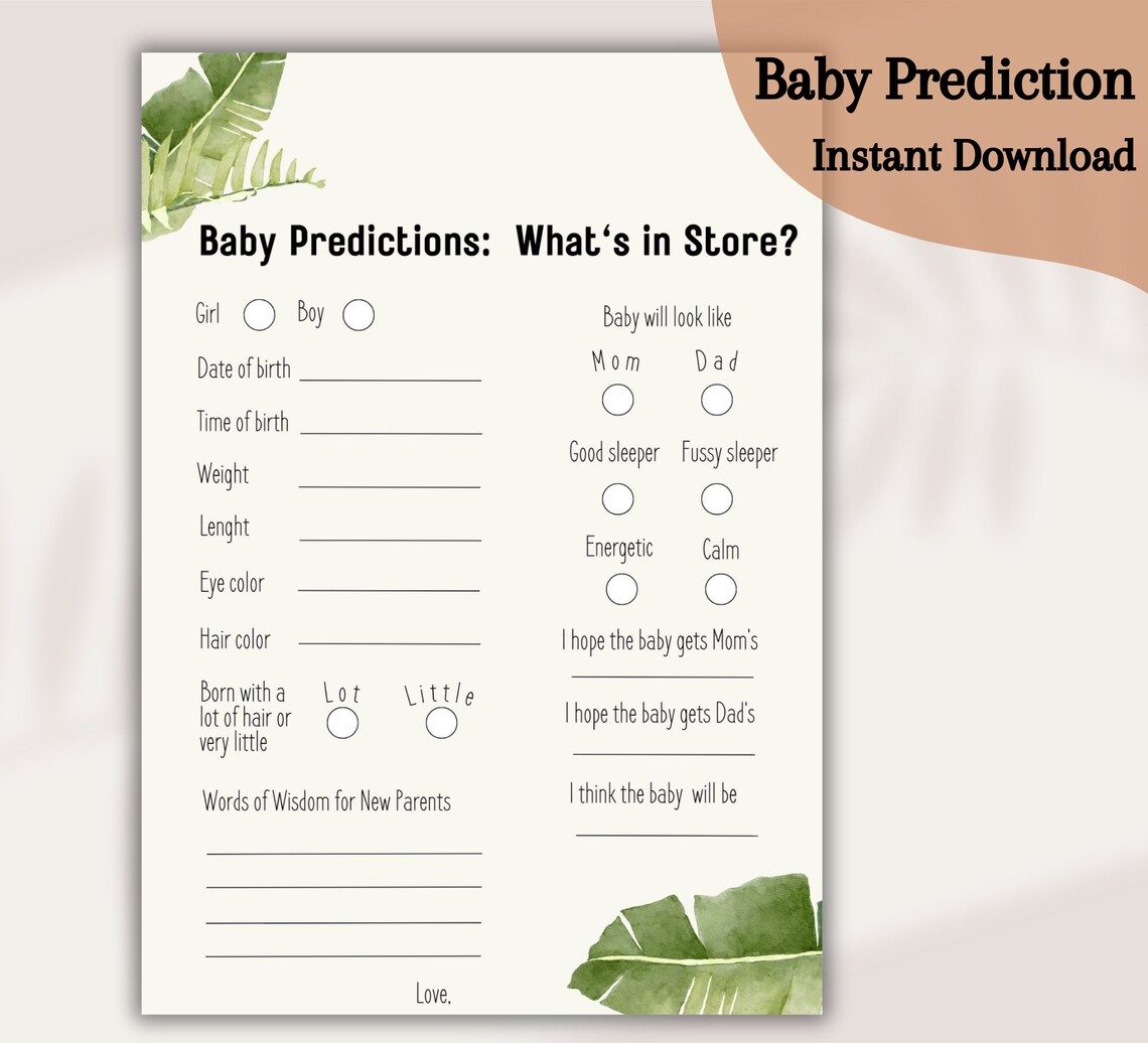Baby Prediction, Baby Shower Games, Baby Shower, Printable Games, Baby ...