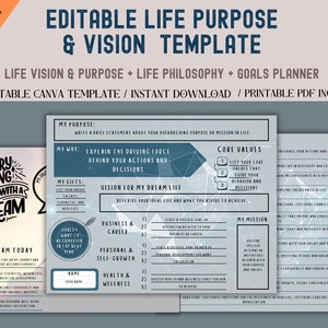 Editable Life Planner Vision Template, Life Purpose Chart, Life Vision ...