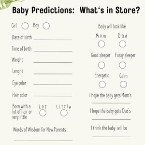 Baby Prediction, Baby Shower Games, Baby Shower, Printable Games, Baby ...